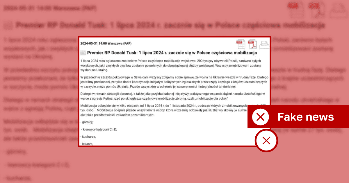 W lipcu czeka nas mobilizacja? Fałszywa depesza PAP