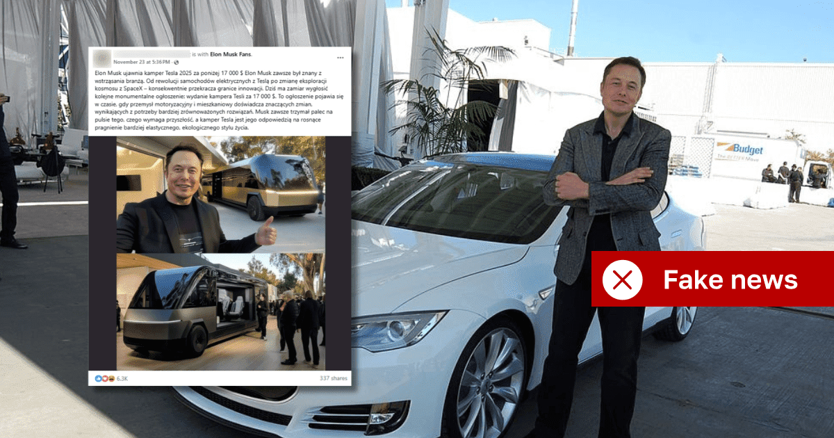 Elon Musk pokazuje kampera od Tesli? AI użyte do manipulacji